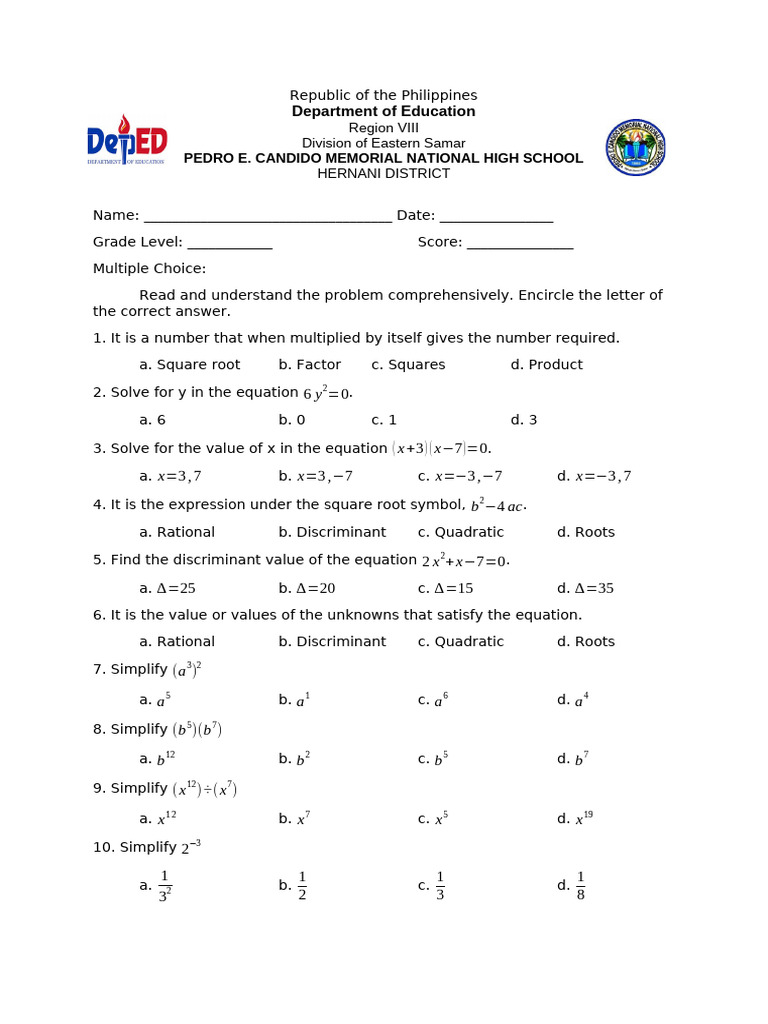 NLC Exam | PDF | Mathematical Concepts | Algebra
