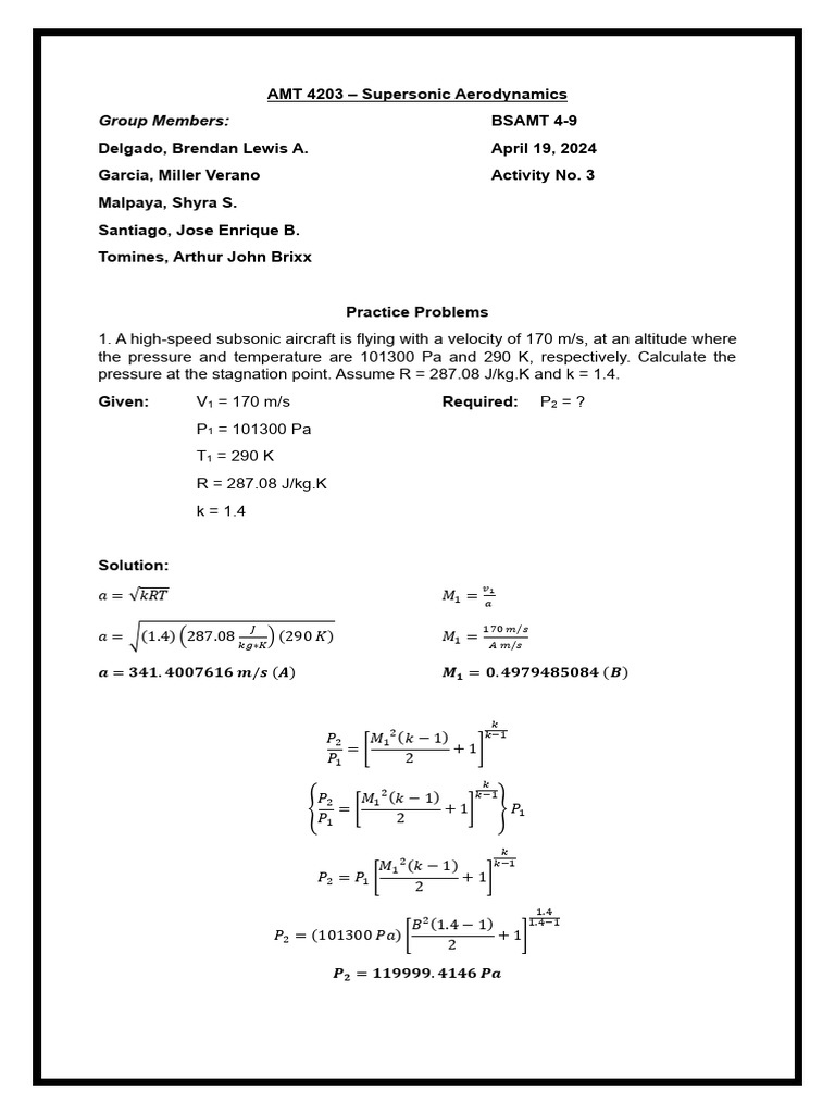 AMT 4203 Group Activity Module 4 Practice Problem 2 | PDF | Mach Number ...