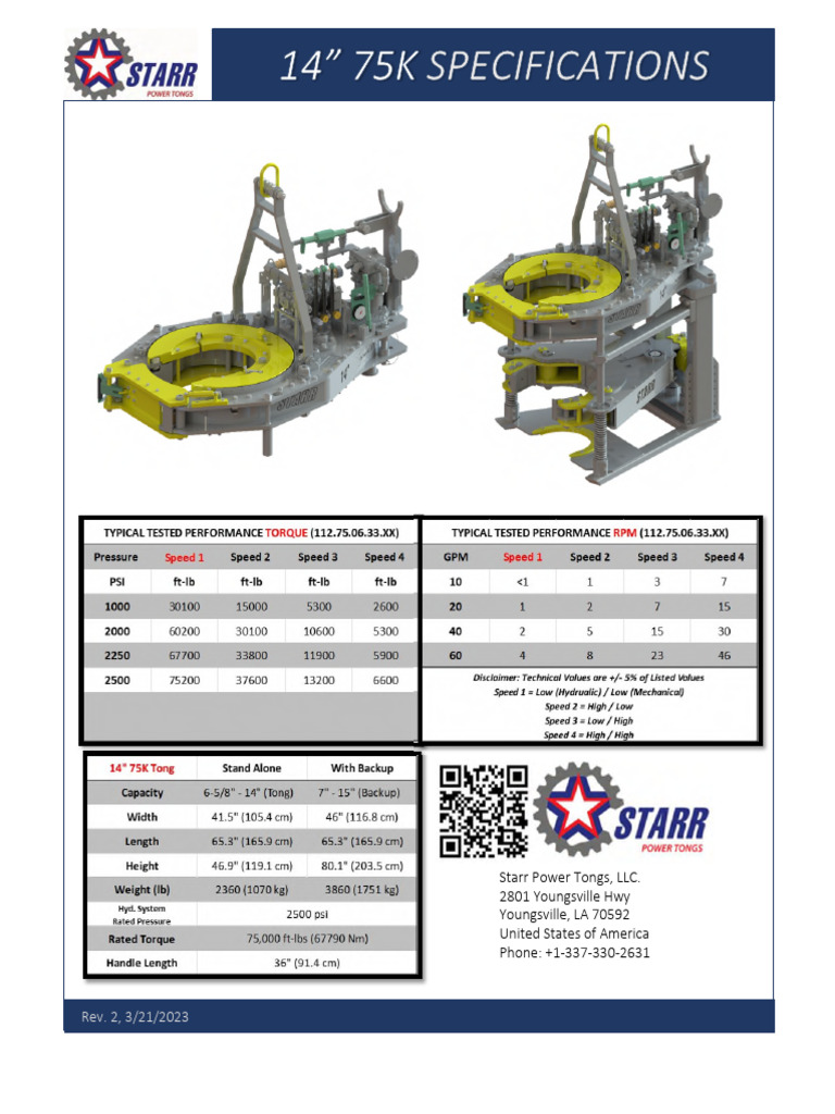 14" 75K Power Tongs Specs | PDF