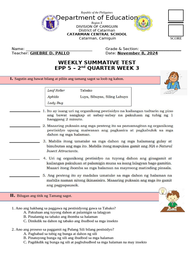 EPP 5 Weekly Test - Q2 Week 3 | PDF