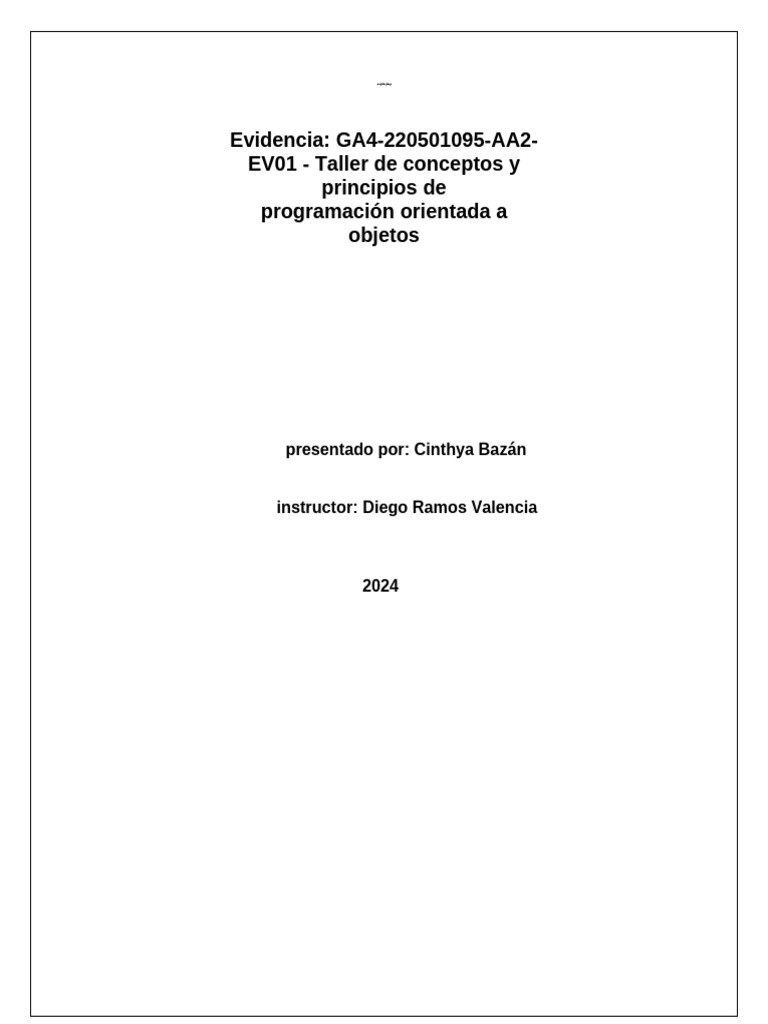 Taller De Conceptos Y Principios De Programación Orientada A Objetosga4 220501095 Aa2 Ev01 Pdf