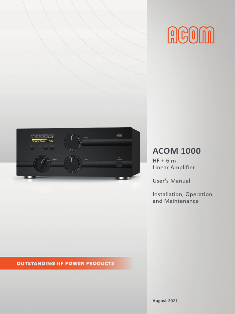 ACOM 1000 User Manual GB 08 - 2021 | PDF | Amplifier | Vacuum Tube