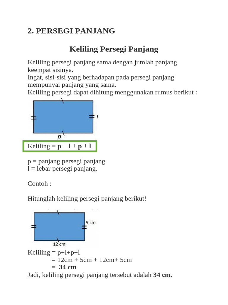 Rumus Keliling dan Luas Persegi Panjang | PDF | Metode & Bahan Ajar ...