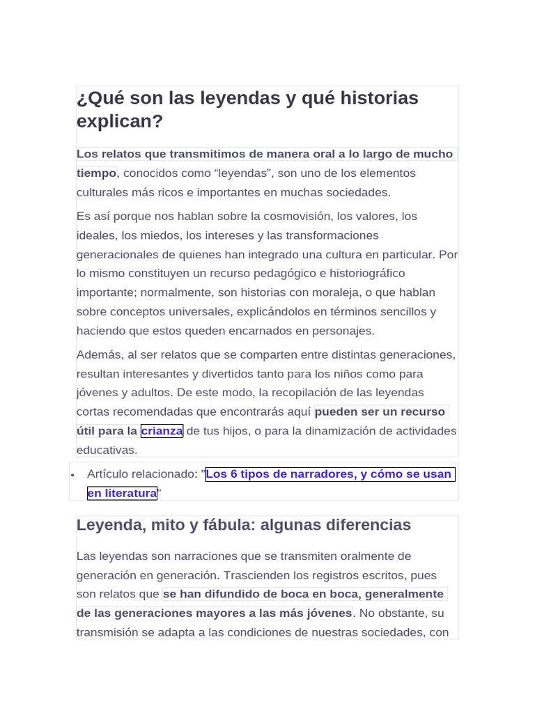 Qué Son Las Leyendas y Qué Historias Explican | PDF | Leyendas | Fábula