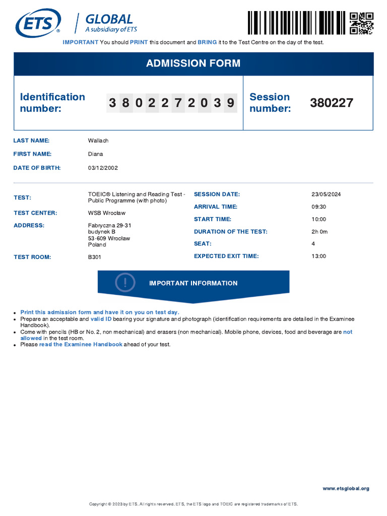 Admission Form 3802272039 | PDF