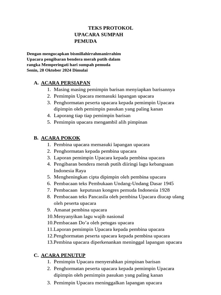 Teks Protokol Sumpah Pemuda | PDF