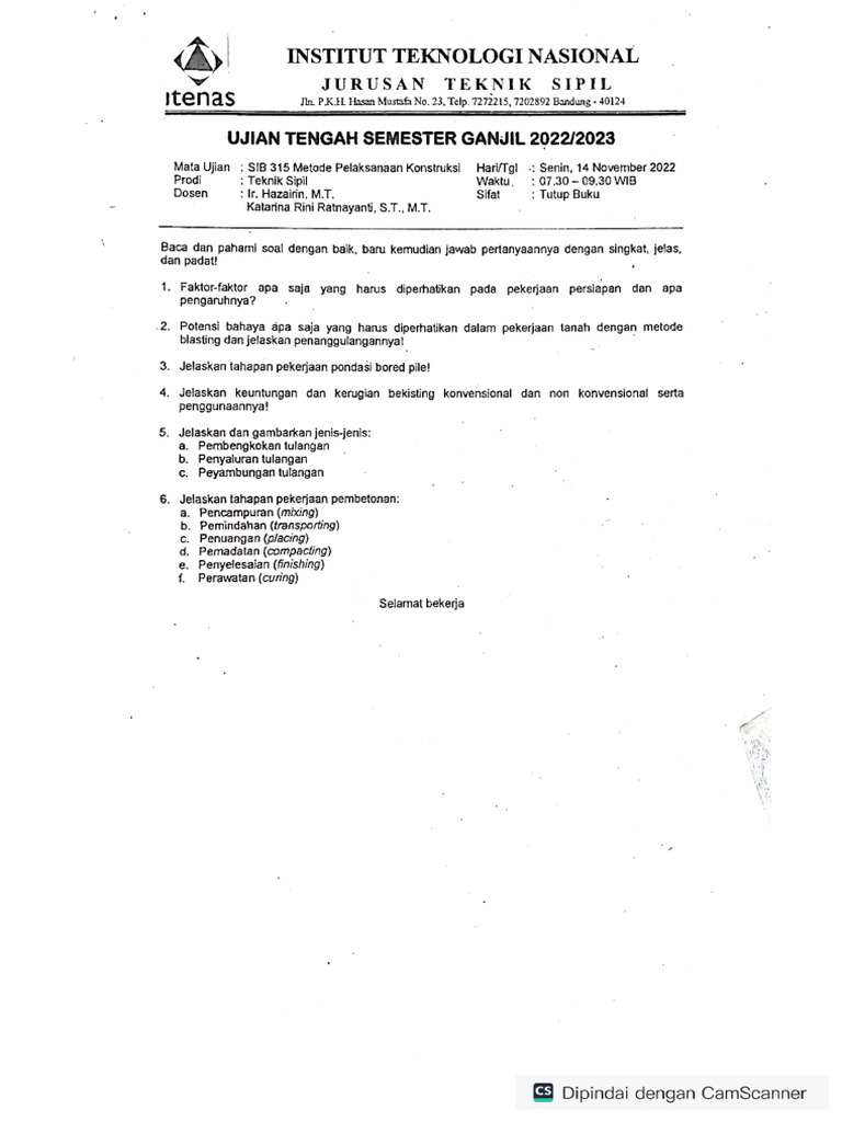 UTS Metode Pelaksanaan Konstruksi 22-23 | PDF