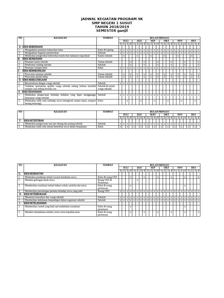 Jadwal Kegiatan 9k | PDF