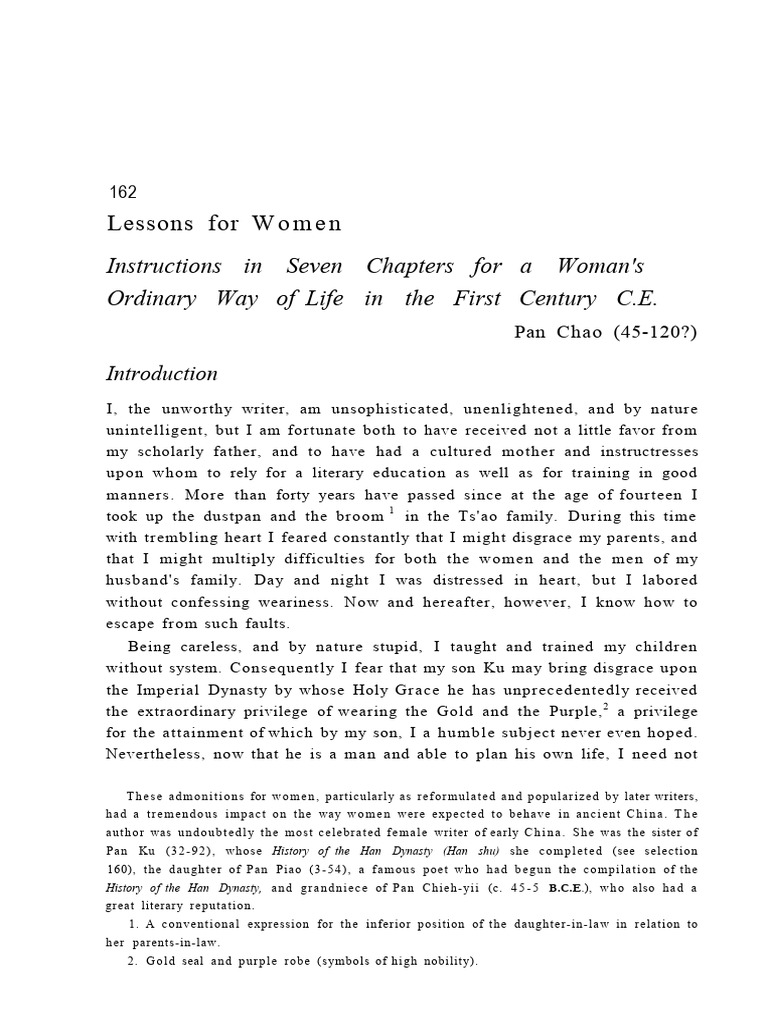 Ban Zhao - Lessons For Women | PDF | Love | Virtue