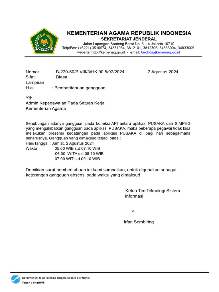 Surat Keterangan Absen Error | PDF