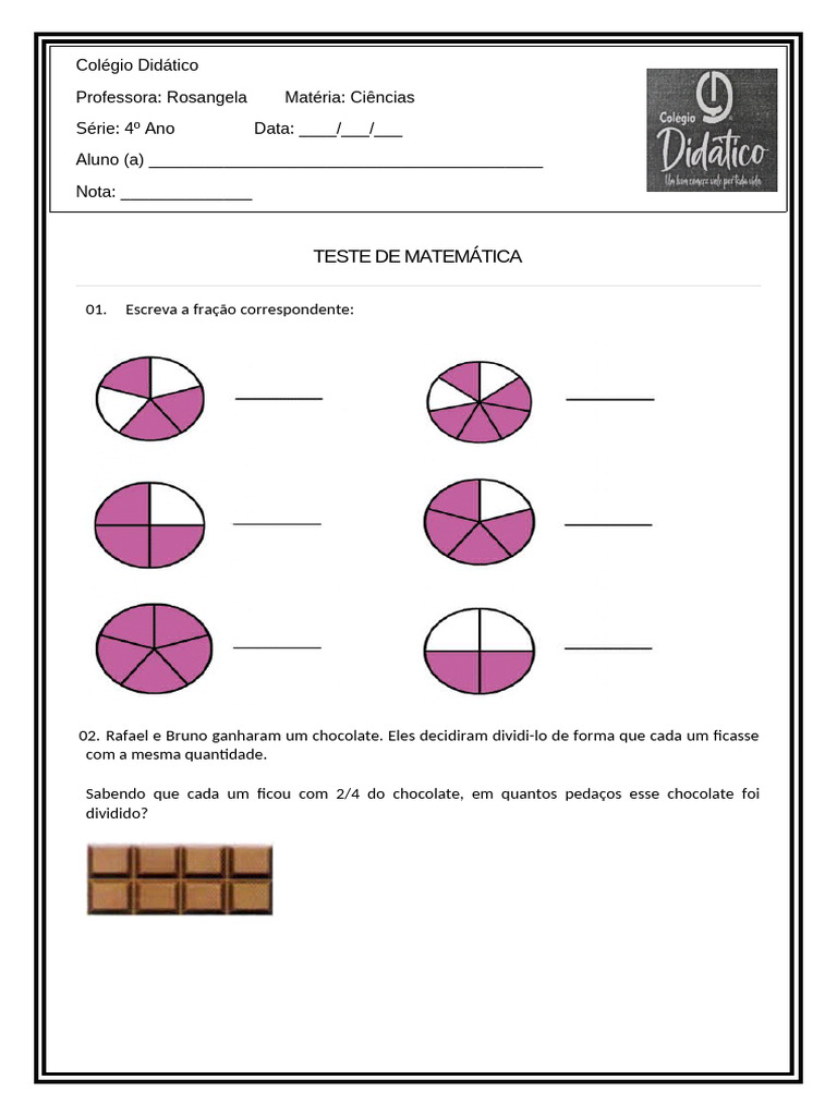 Teste de Matemática para 4º Ano | PDF