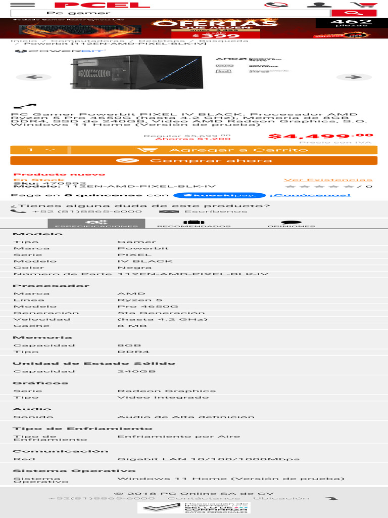 PC Gamer Powerbit PIXEL IV BLACK Procesador AMD | PDF