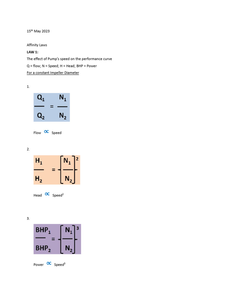 NOTES-Affinity Laws | PDF | Pump | Pressure