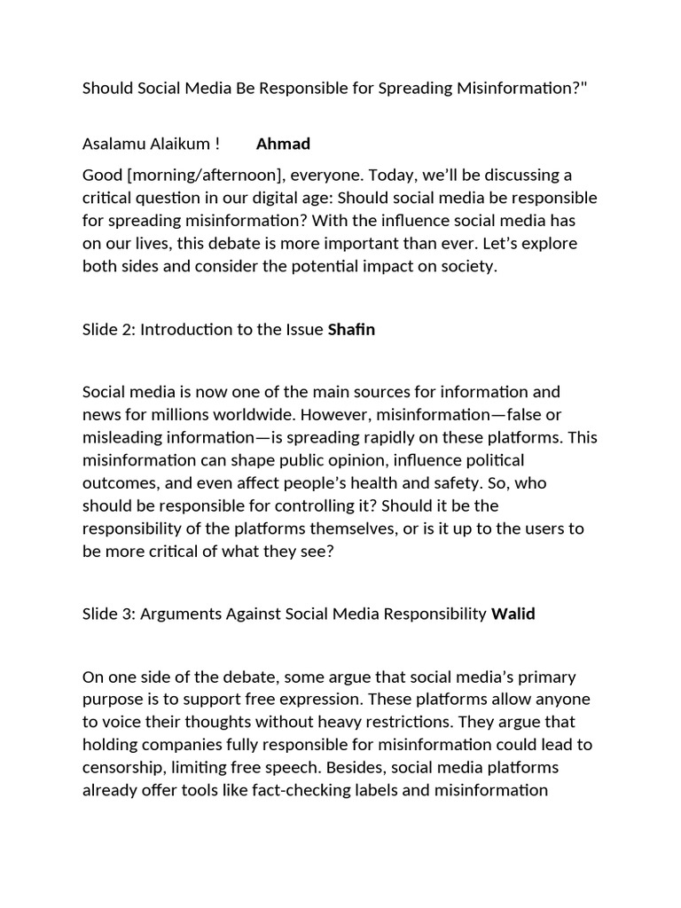 Should Social Media Be Responsible For Spreading Misinformation | PDF ...