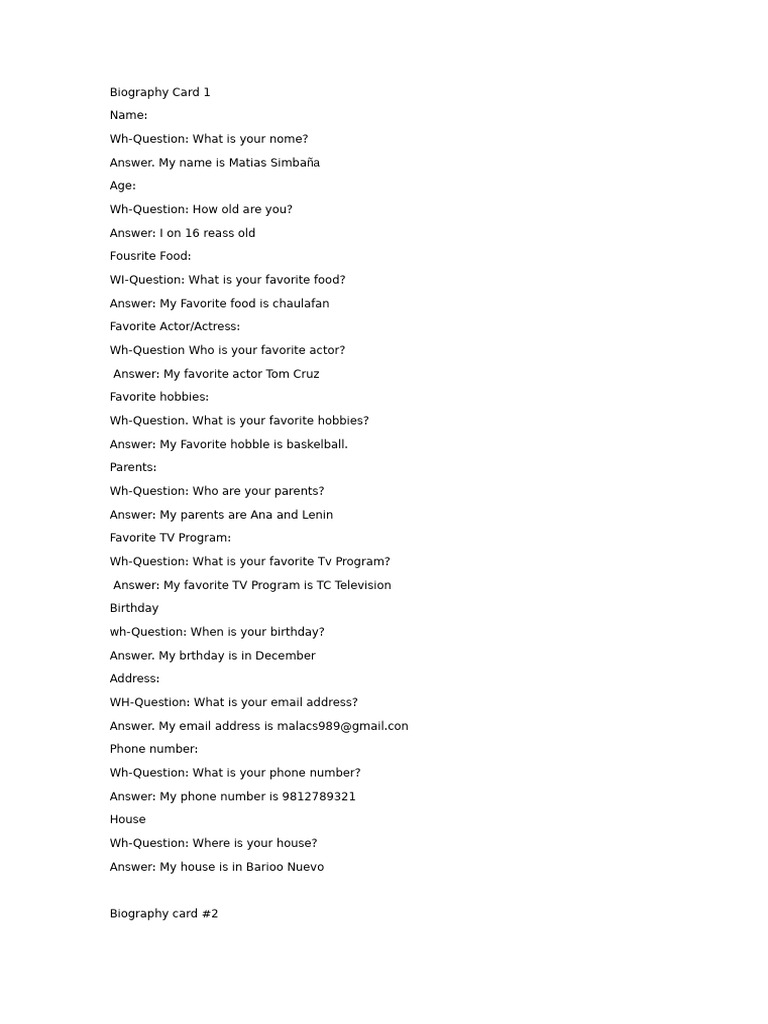 Biography Card 1 | PDF | Sports & Recreation | Social Science