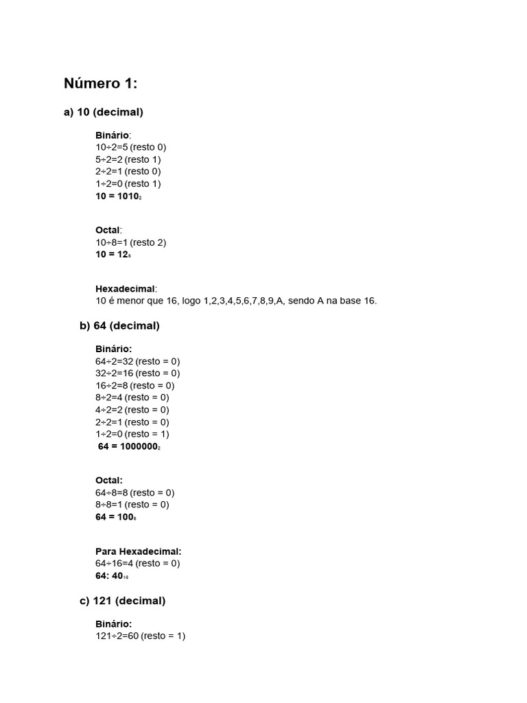 Gabriel Mattos - Lista de Exercício 1 - Bases Numéricas | PDF | Matemática | Arquitetura de ...