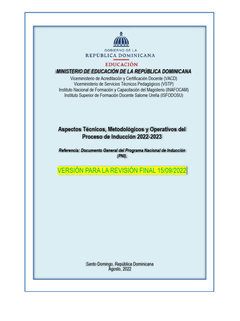 Preliminar - Aspectos Técnicos Metodológicos y Operativos Del Pni 12-10-2022 | PDF | Enseñando ...