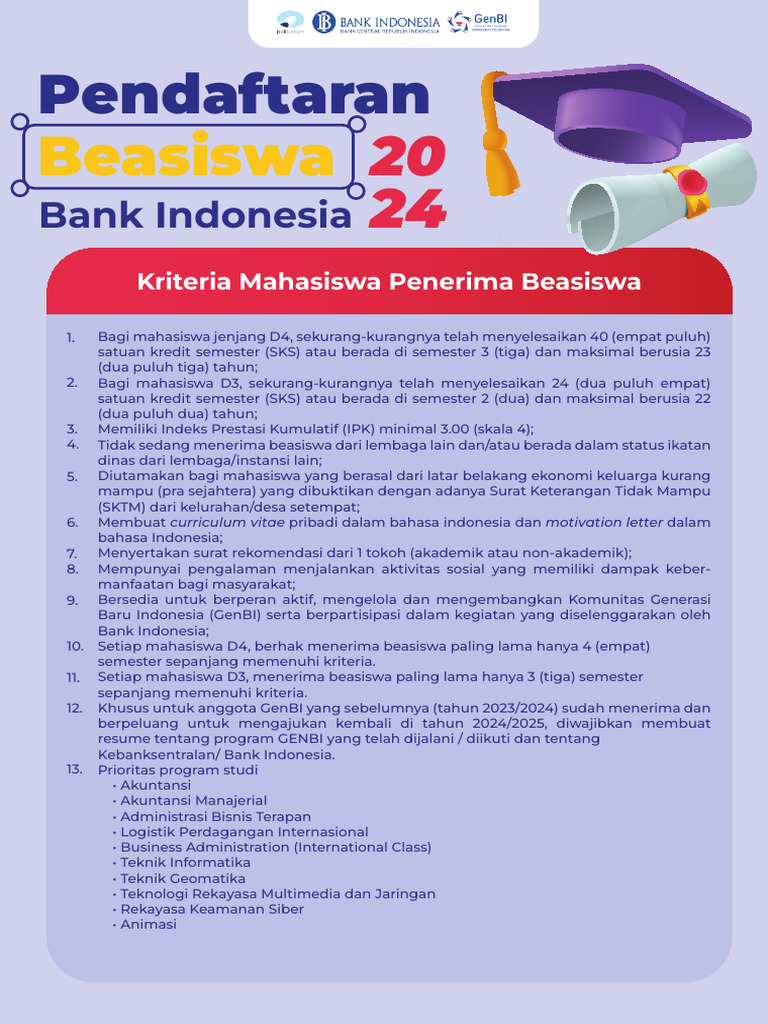 Pendaftaran Beasiswa Bank Indonesia 2024 | PDF | Pengelolaan Keuangan & Uang