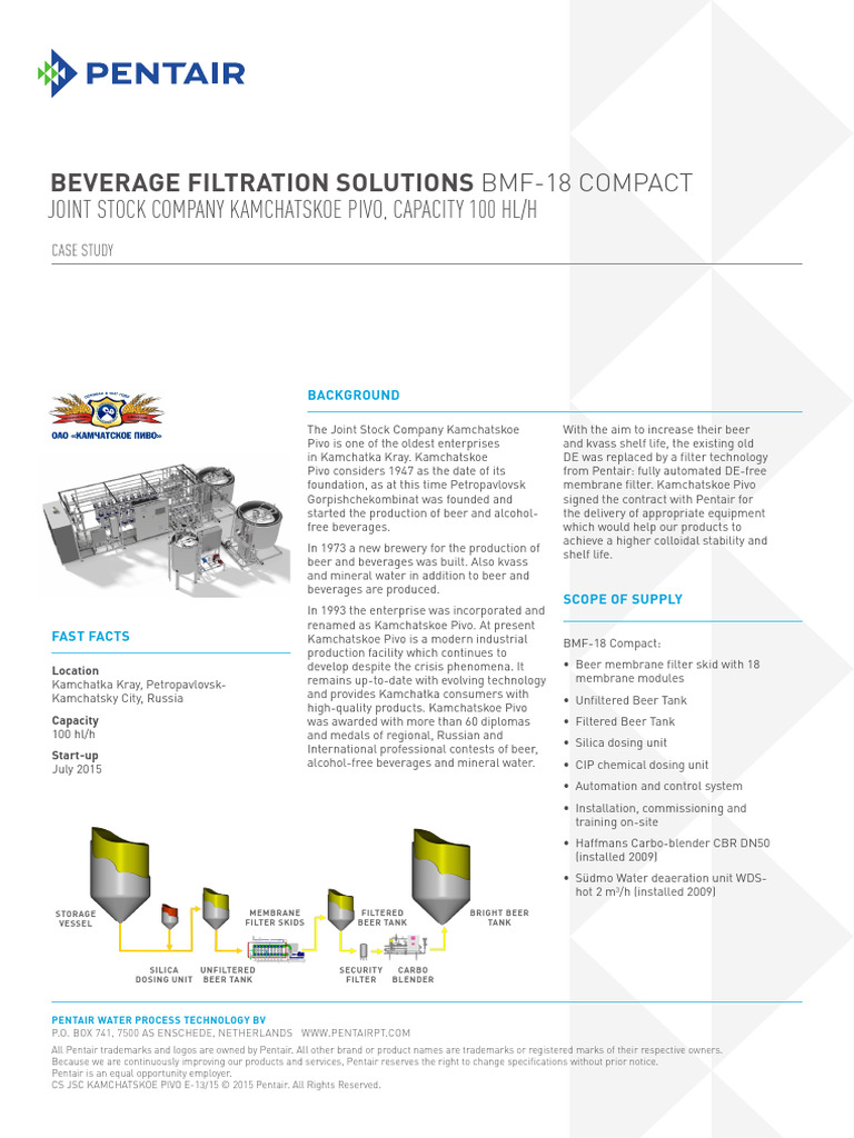 Beer-Membrane-Filtration Kamchatskoe Pentair Case-Study | PDF | Beer | Malt Based Drinks