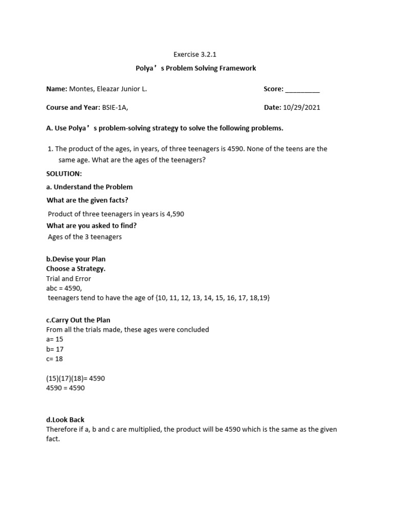Polyas Problem Solving Framework Eleazar L. Montes | PDF
