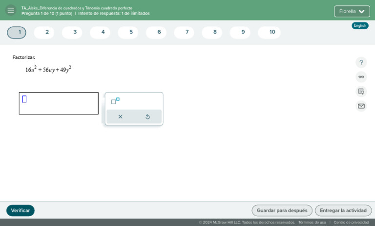 ALEKS - Fiorella Cabrera - TA - Aleks - Diferencia de Cuadrados y Trinomio Cuadrado Perfecto | PDF