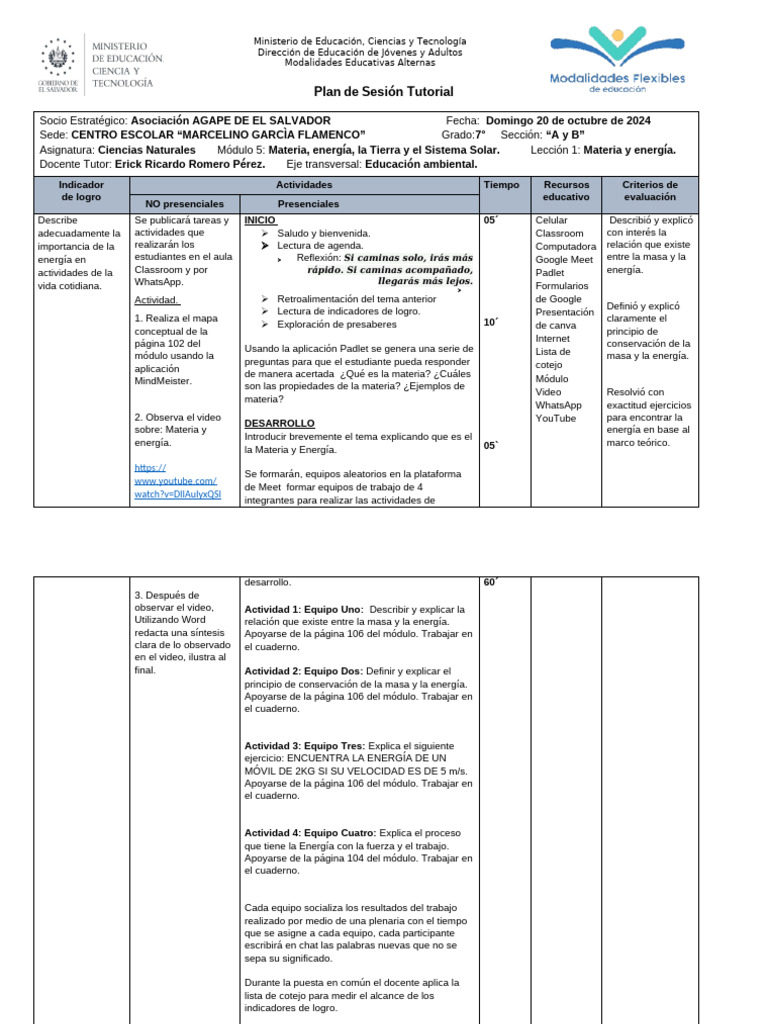 Plan de Sesión Tutorial PRACTICA VIRTUAL | PDF