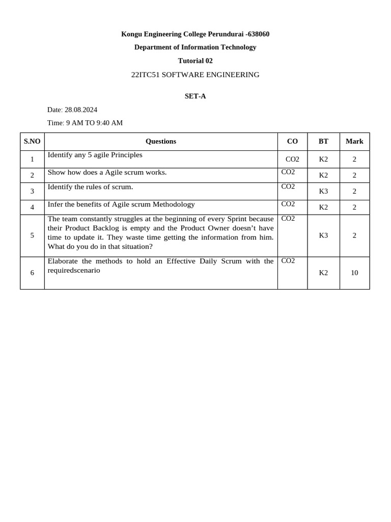 Software Engineering Agile Methodology Exam | PDF | Scrum (Software ...