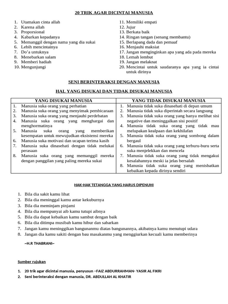 20 Trik Agar Dicintai Manusia | PDF