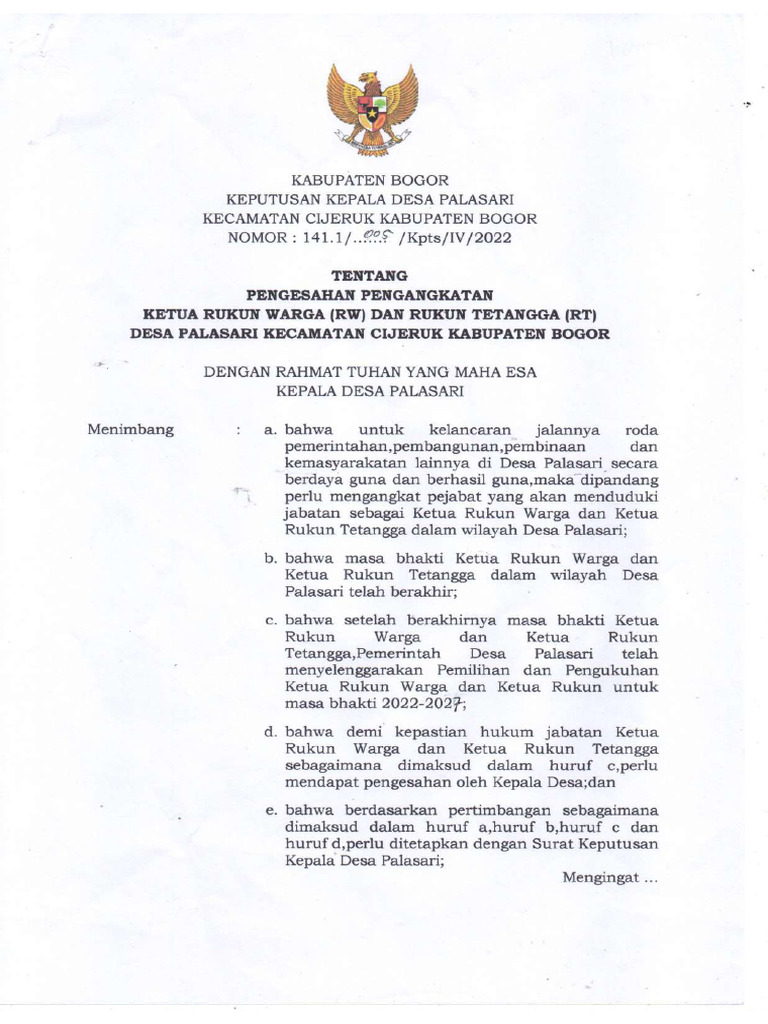 Sk Pengangkatan Rt Rw 2022 Pdf