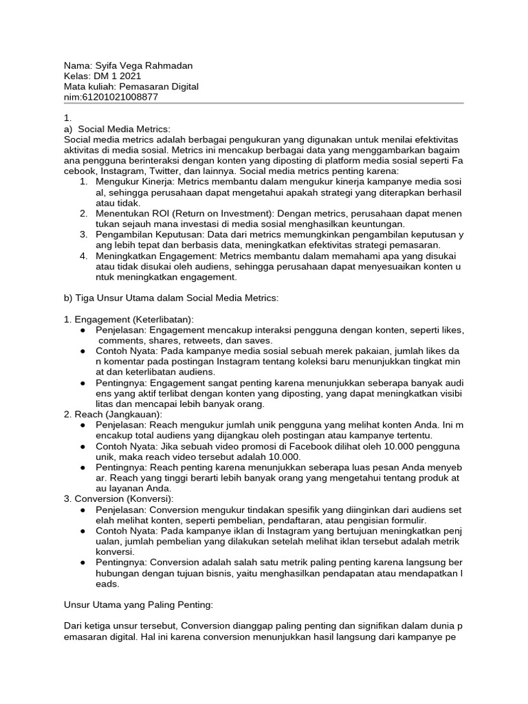 Uas Pemasaran Digital Vega | PDF