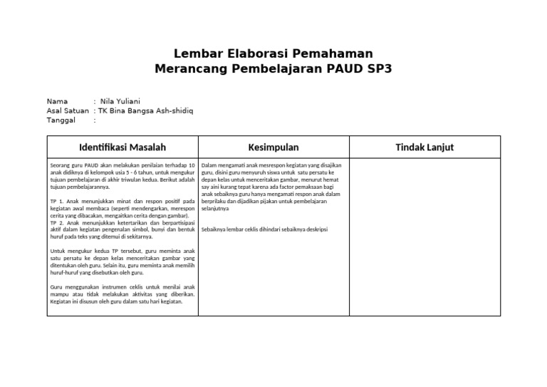 Lembar Kerja Elaborasi Pemahaman Modul PAUD SP3 | PDF | Kesehatan Holistik