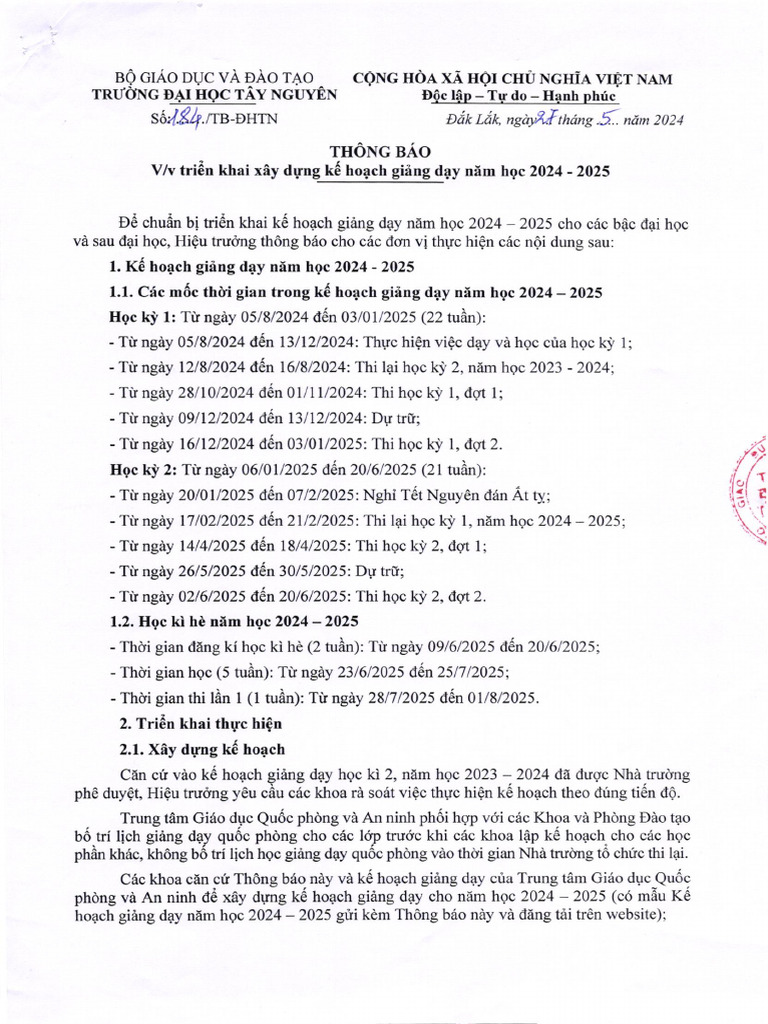 TB Ke Hoach Giang Day 2024 2025 | PDF