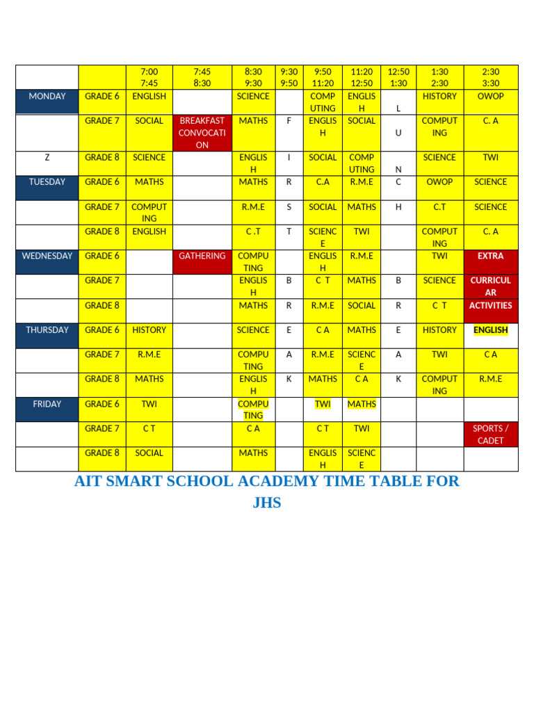Ait Smart School Time Table | PDF