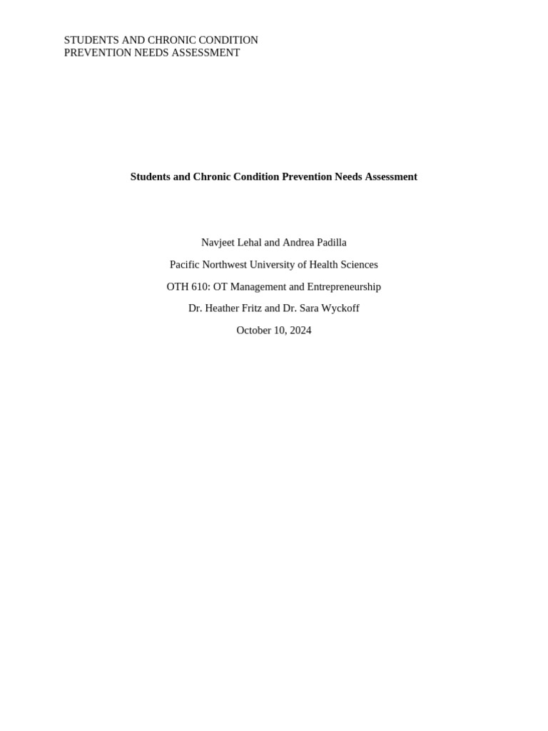 OTH 610 Needs Assessment Draft | PDF | Healthy Diet | Preventive Healthcare