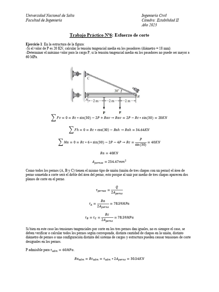 TP6 - Corte - Resolución | PDF | Esfuerzo cortante | Viga (Estructura)