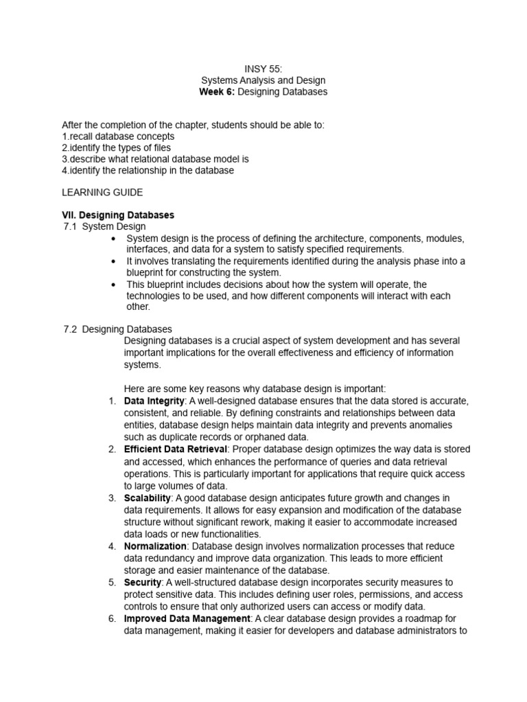 Week 6 - Designing Databases | PDF | Databases | Relational Database