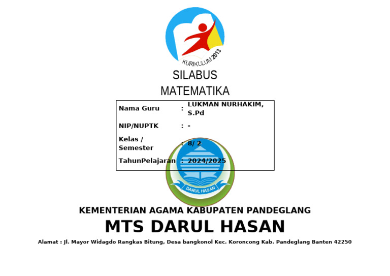 Silabus Matematika Kelas 8 MTS 2024 | PDF