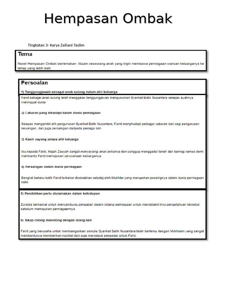 Hempasan Ombak - Tingkatan 3 | PDF