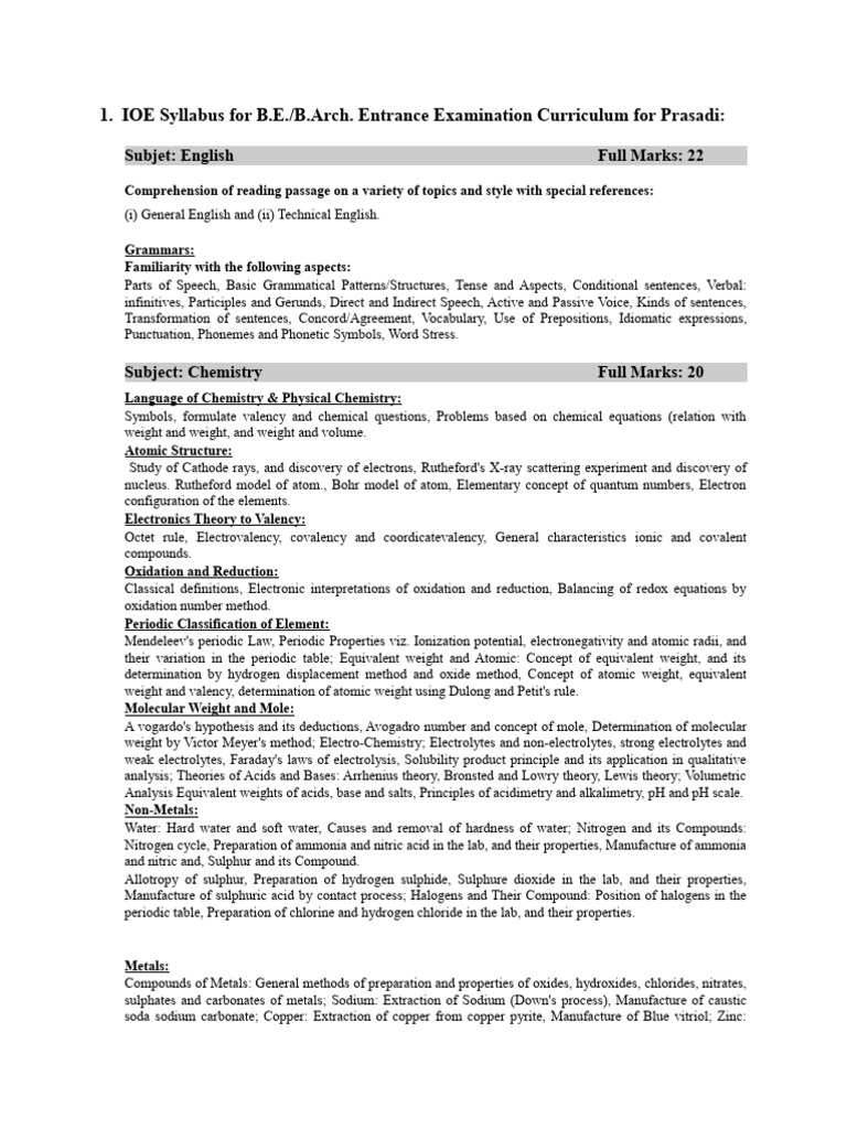 Ioe Syllabus And Model Question Pdf Integral Chemistry
