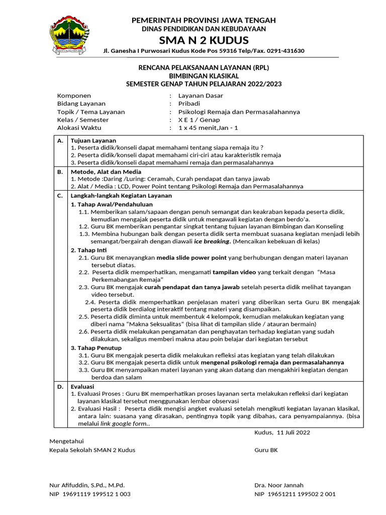 GNP 2 RPL DAN MATERI BK-PSIKOLOGI REMAJA DAN PERMASALAHANNYA | PDF