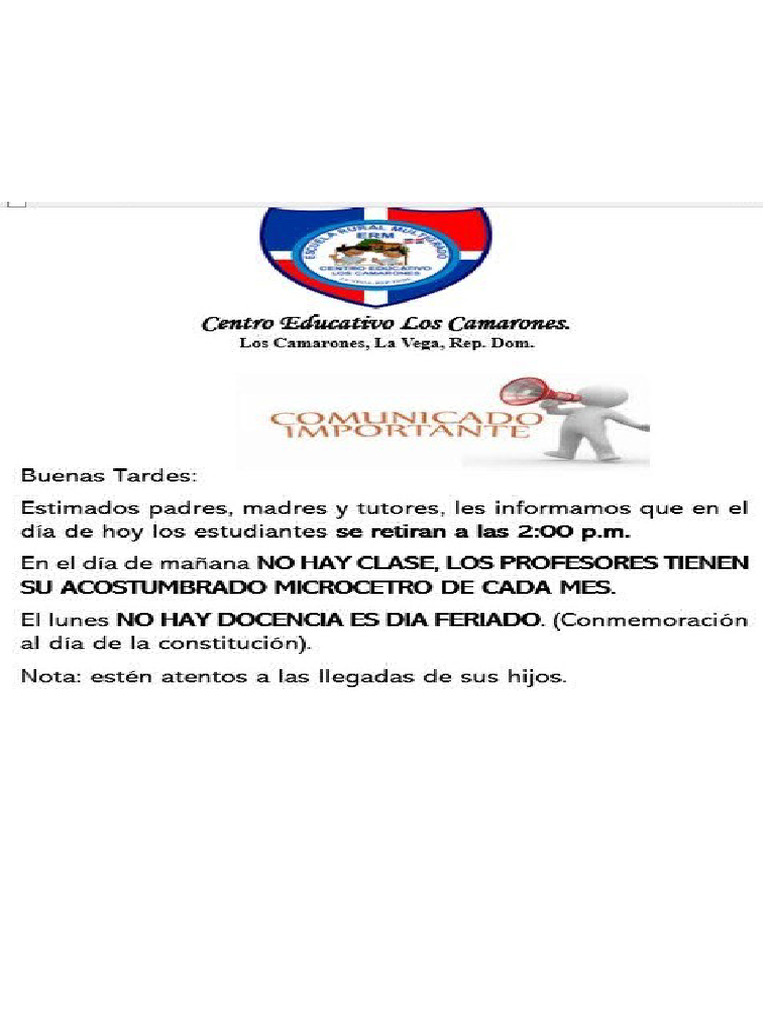 Comunicado de NO Docencia A Los Padres - Octubre | PDF