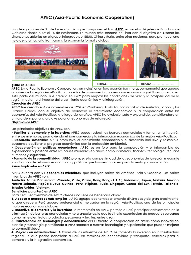 APEC 2024: Cooperación y Oportunidades para Perú | PDF | Cooperacion ...