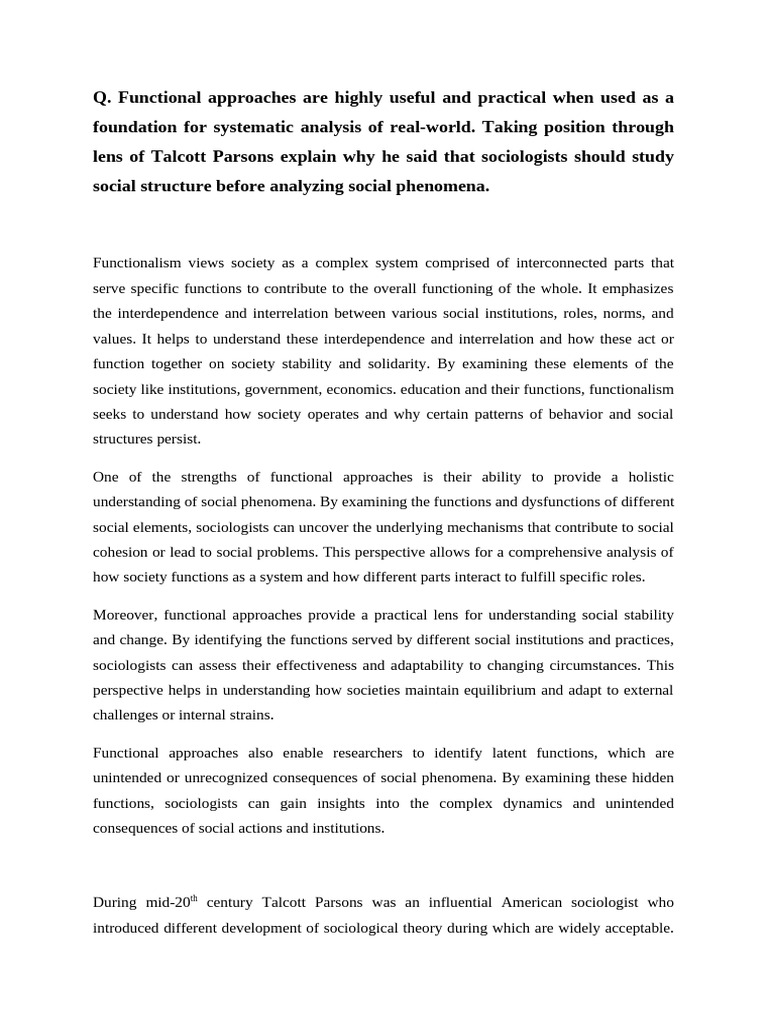 Sociology: Parsons on Social Structure | PDF | Social Structure | Sociology