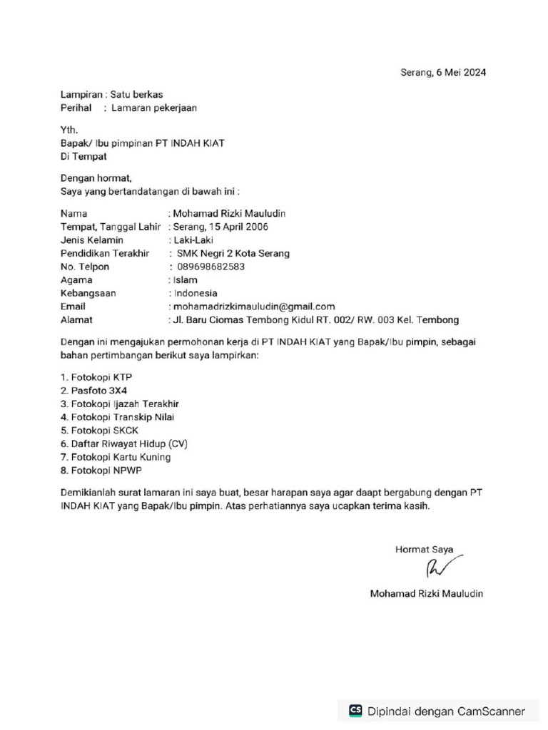 File Lamaran Pekerjaan Rizki | PDF