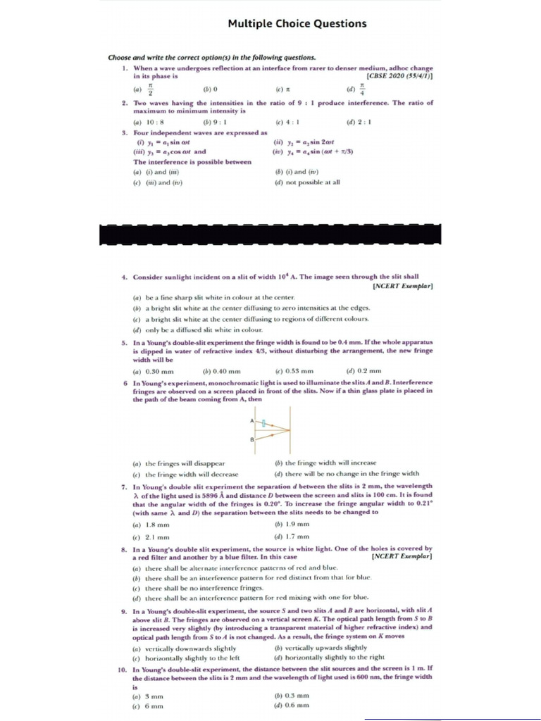 MCQs Wave Optics | PDF