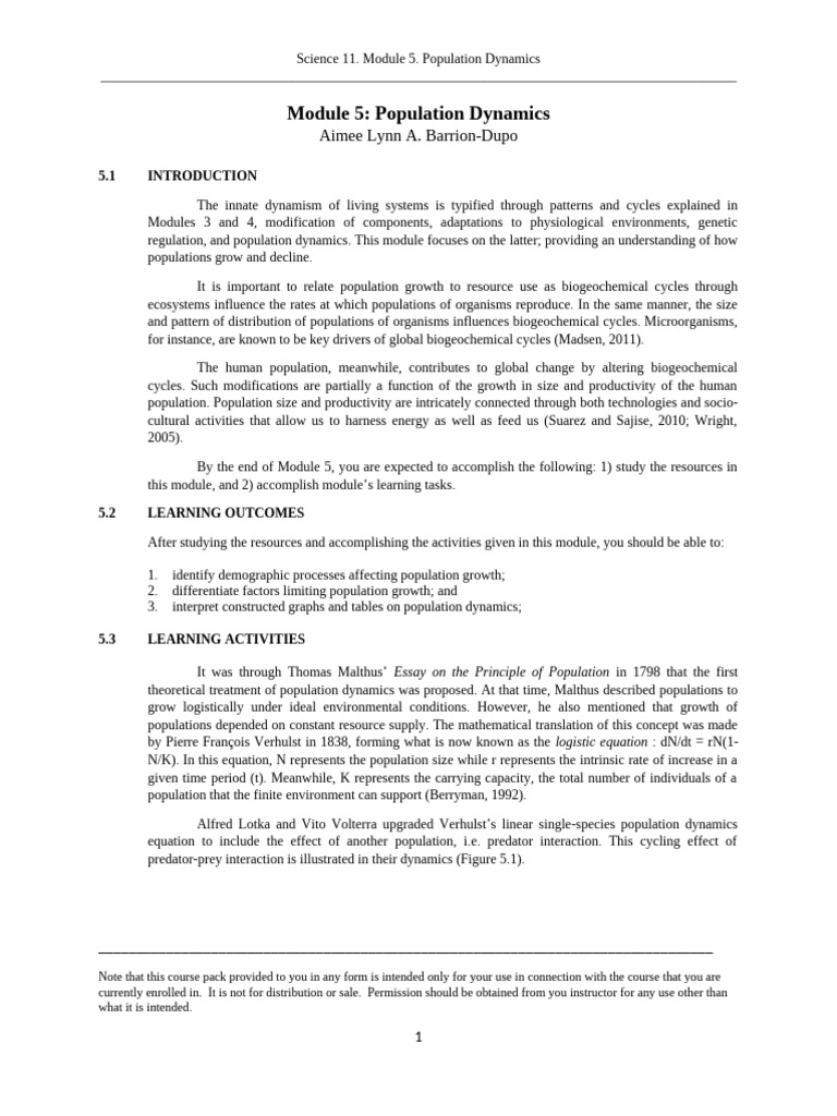 Module 5. Population Dynamics. | PDF | Population Growth ...