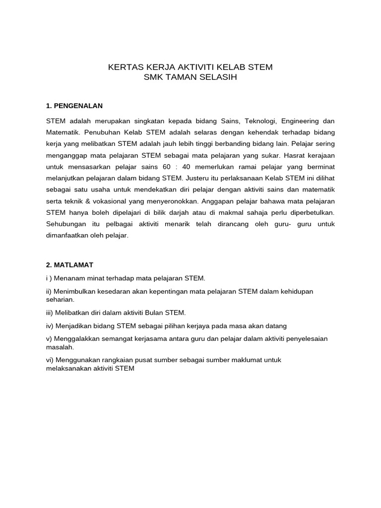 Kertas Kerja Kelab Stem | PDF