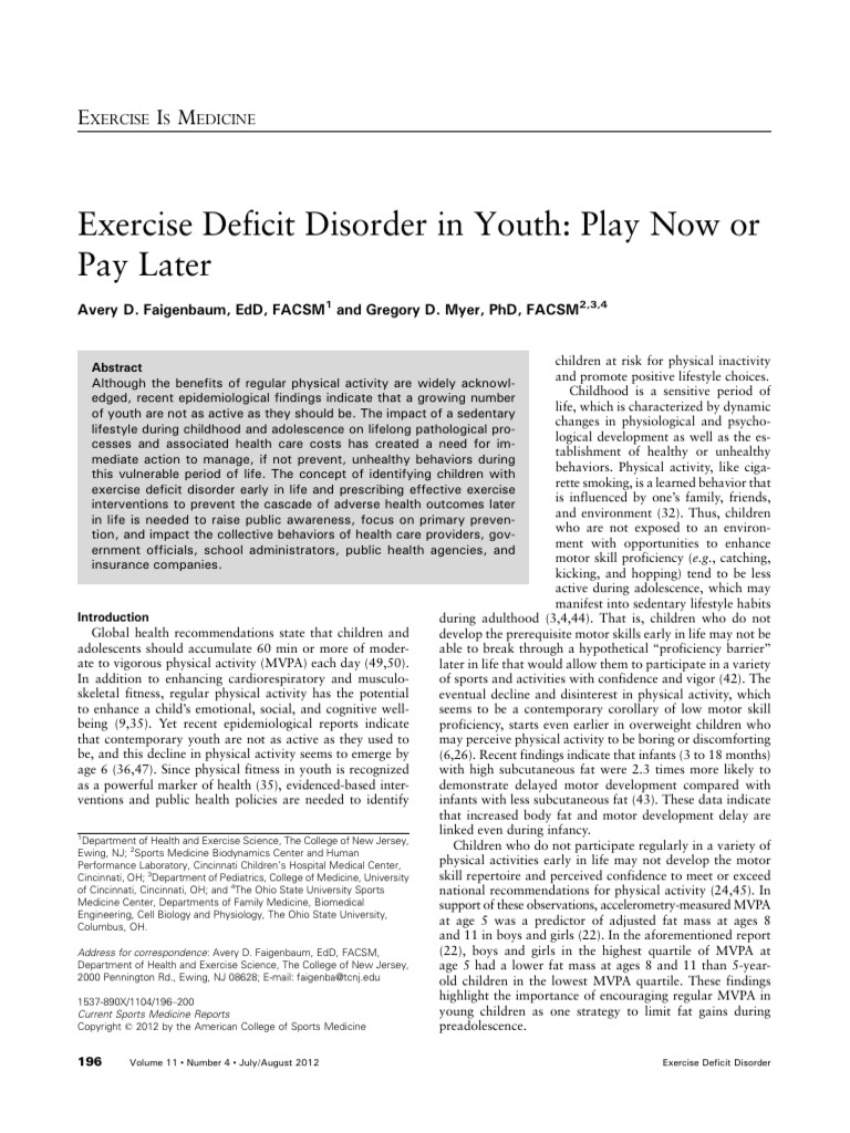 Faigenbaum Myer CSMR EDD | PDF | Sedentary Lifestyle | Physical Fitness