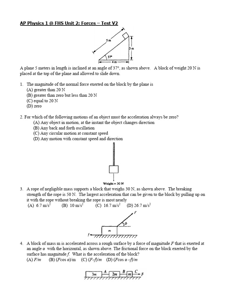 AP Physics 1 at FHS Unit 2: Forces - Test V2: F F F/M F F F M F F M ...