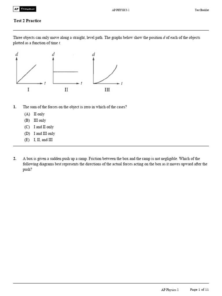 AP Physics 1 Practice Test | PDF | Force | Gravity